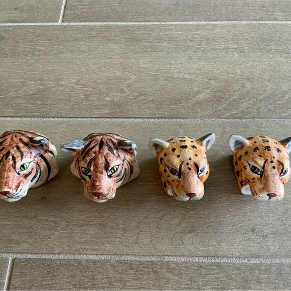 Other | Set Of 4 Fine Bone China Tiger Leopard Heads Made In ...
